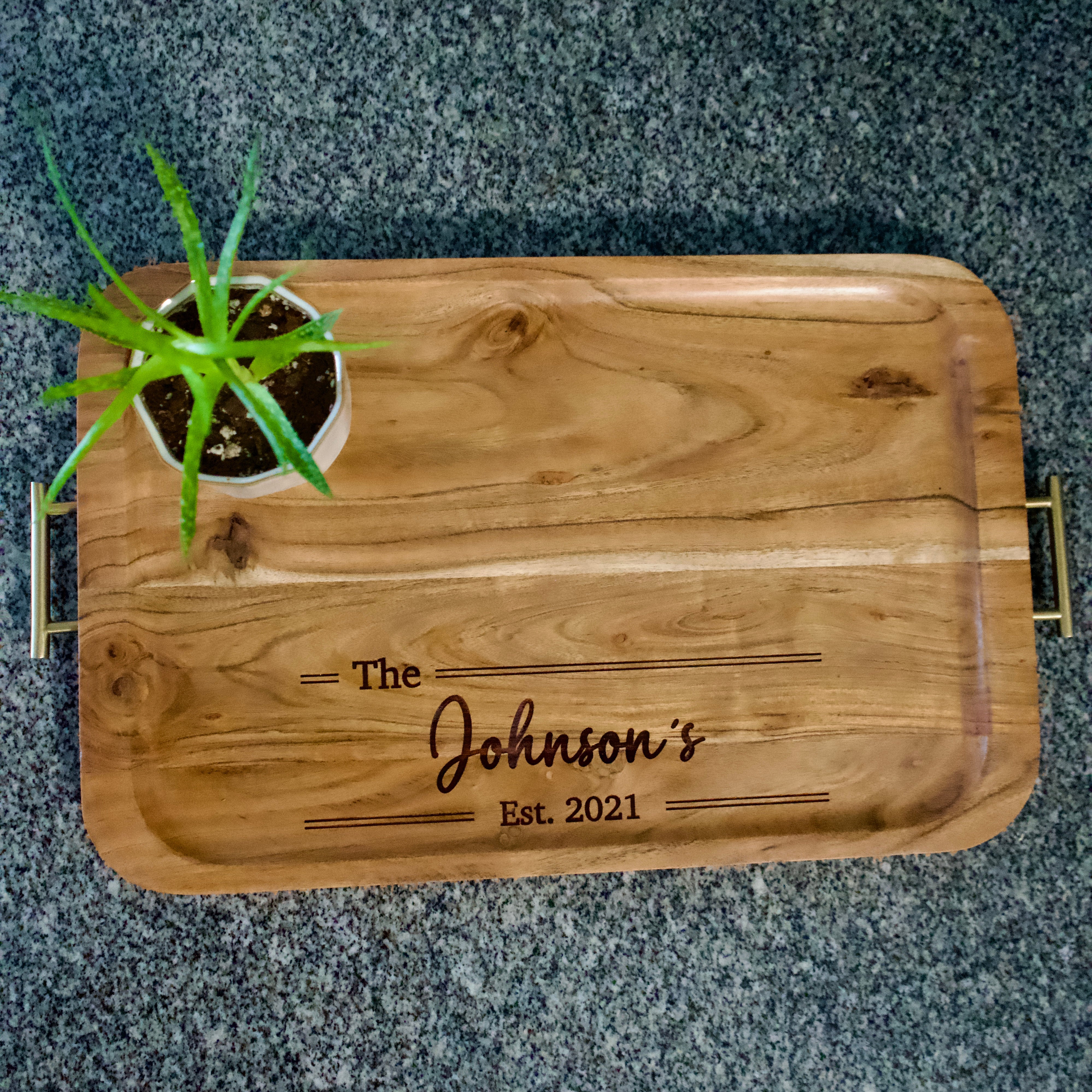 Wooden 13" x 20" Custom Last Name Engraved Serving Tray | Purpose ...