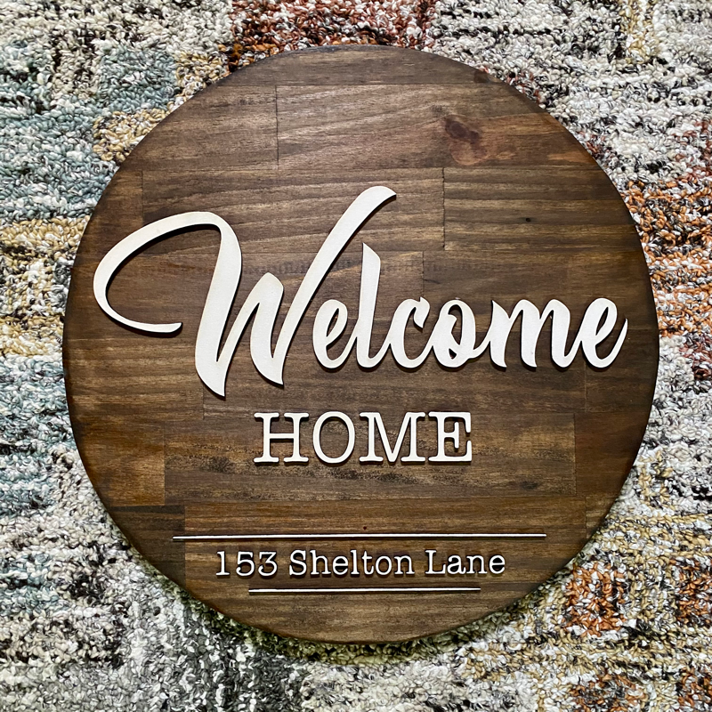 Wooden 16" x 16" Dark Walnut/White "Welcome Home" Custom Home Address ...